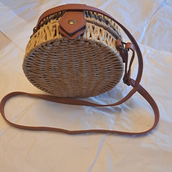 Bags | Round Ratan Wicker Crossbody Purse | Poshmark